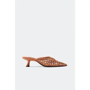 SIMONMILLER Knotted Gala Mule Kitten Heel - Chestnut