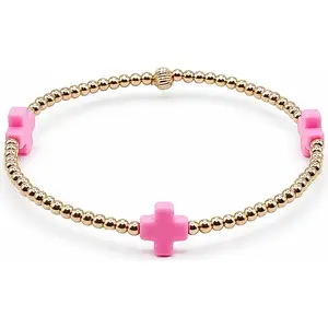 BOWOOD LANE Halo Cross Bracelet With 14k Gold-filled Beads - Pink