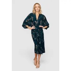 BALTIC BØRN Shaneen Ruched Midi Dress Jade Floral Shimmer - Blue