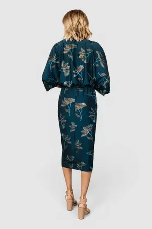 BALTIC BØRN Shaneen Ruched Midi Dress Jade Floral Shimmer