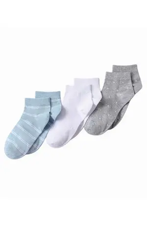 LANDS' END 3-pack Cotton Quarter Socks - Blue-white-gray