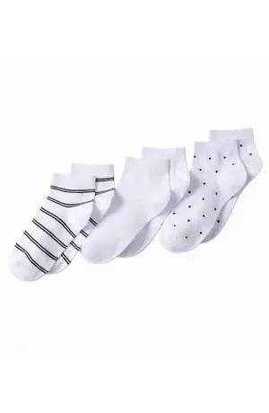 LANDS' END 3-pack Cotton Quarter Socks - White-navy
