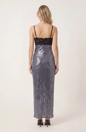 MODENAIRE Sequin Lace Bustier Maxi Dress