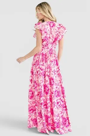 BALTIC BØRN Margie Maxi Dress With Floral Print And Flutter Sleeves