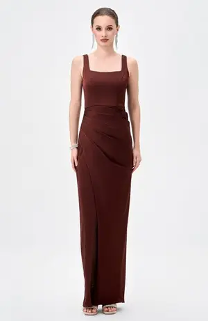 BARIANO Dira Square Neck Gown - Brown