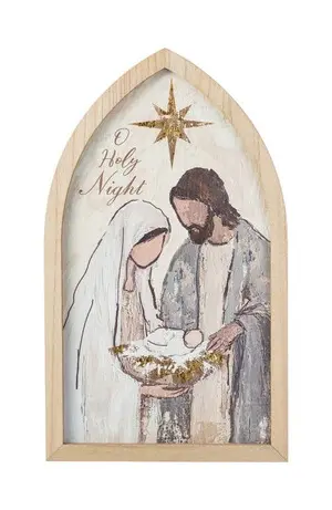 GLITZHOME Wooden Foil Nativity Scene Wall Decor - Gold
