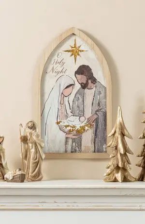 GLITZHOME Wooden Foil Nativity Scene Wall Decor
