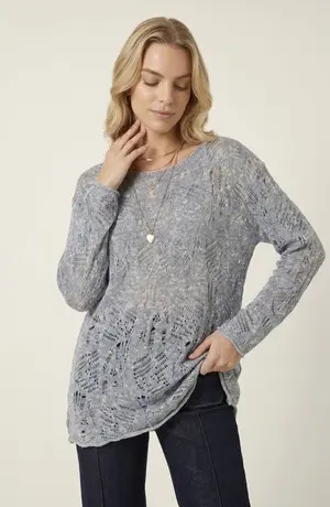 MODENAIRE Open Knit Pullover Sweater - Blue