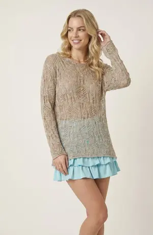 MODENAIRE Open Knit Pullover Sweater - Gray