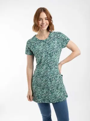 WEIRD FISH Printed Jersey Slub Tunic Top - Deep Teal