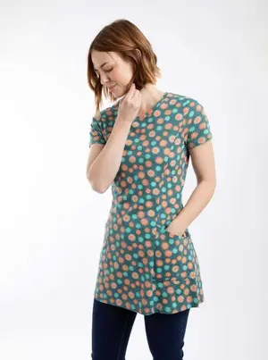 WEIRD FISH Printed Jersey Slub Tunic Top - Viridis
