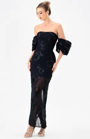 BARIANO Sirenne Puff Sleeve Off-shoulder Midaxi Dress