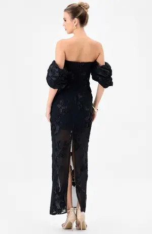 BARIANO Sirenne Puff Sleeve Off-shoulder Midaxi Dress