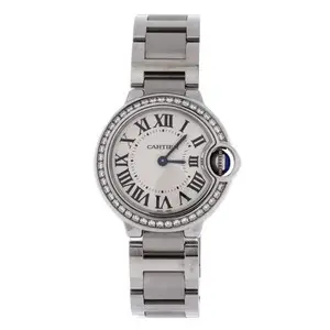 CARTIER Ballon Bleu De Quartz Watch Stainless Steel With Diamond Bezel 28 - Metallic Silver