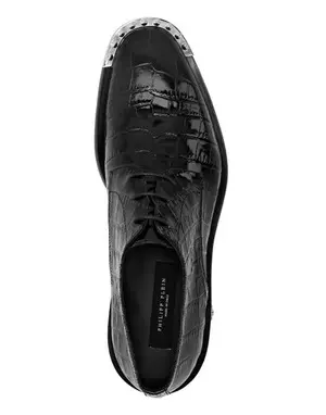 Philipp Plein Crocodile-effect Leather Lace-up Derby Shoes With Skull Detail