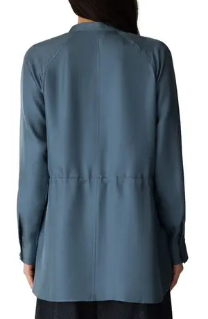 Eileen Fisher Silk Mandarin Collar Shirt With Drawstring Waist