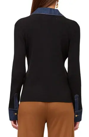 Fifteen Twenty Ribbed Cardigan With Denim Trim