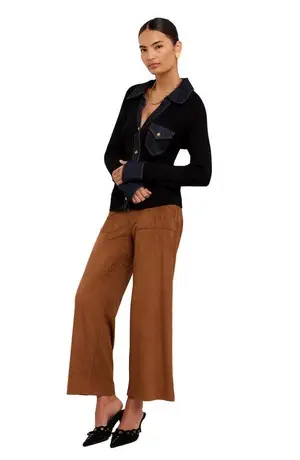 Fifteen Twenty Ribbed Cardigan With Denim Trim