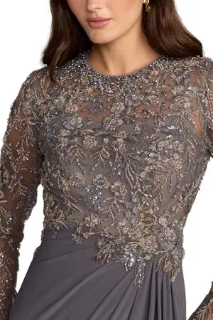 Mac Duggal Long Sleeve Beaded Embroidered Gown