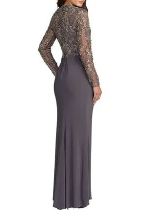 Mac Duggal Long Sleeve Beaded Embroidered Gown