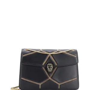 BVLGARI Glam Rebel Serpenti Forever Shoulder Bag Chain Embellished Quilted Leather Medium - Black
