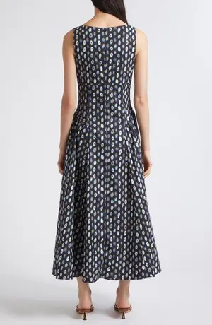 Staud Gwen Drop Waist A-line Midi Dress