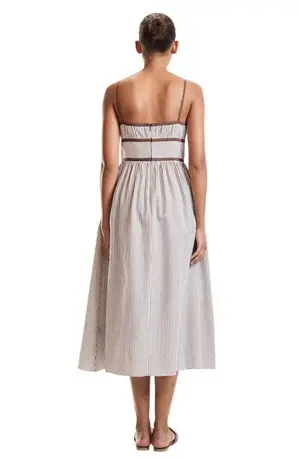 Cynthia Rowley Seersucker Midi Dress With Bow Details - Brown Pinstripe