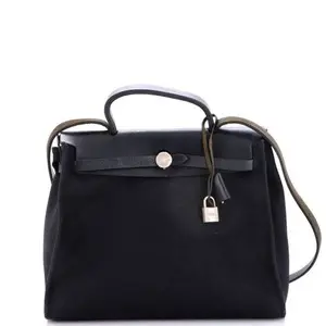 Hermès Herbag Toile And Leather Pm - Black