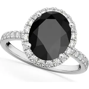 ALLUREZ Oval Cut Black Onyx And Diamond Engagement Ring In 14k White Gold - 2.91ct/white Gold