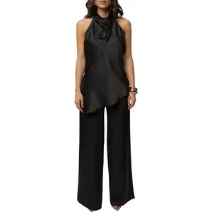 JLUXLABEL Draped Satin Halter Top And High-waisted Trouser Set - Black
