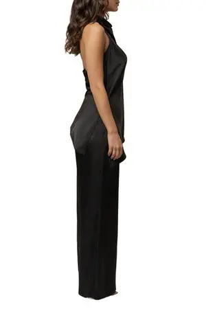 JLUXLABEL Draped Satin Halter Top And High-waisted Trouser Set