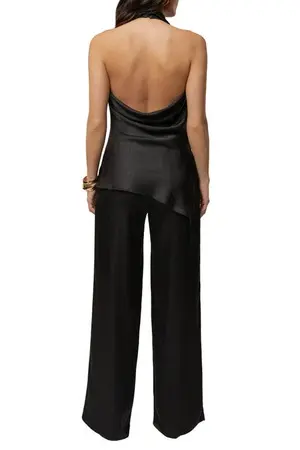 JLUXLABEL Draped Satin Halter Top And High-waisted Trouser Set
