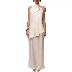 JLUXLABEL Draped Satin Halter Top And High-waisted Trouser Set - Cream