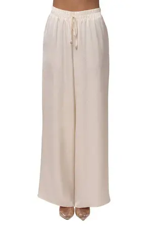 JLUXLABEL Draped Satin Halter Top And High-waisted Trouser Set - Cream