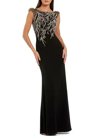 Mac Duggal Hand Beaded Cap Sleeve Jersey Gown