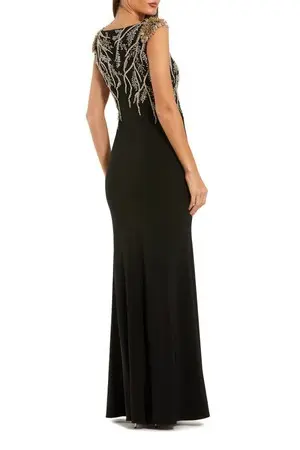 Mac Duggal Hand Beaded Cap Sleeve Jersey Gown