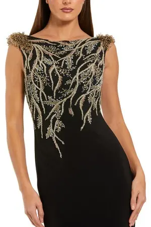 Mac Duggal Hand Beaded Cap Sleeve Jersey Gown