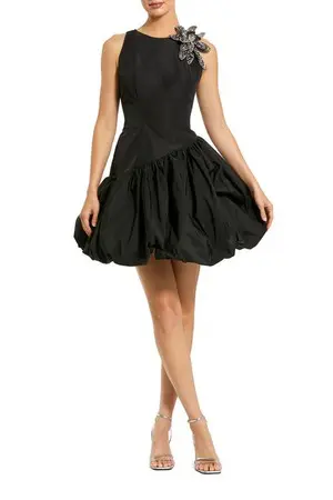 Mac Duggal Embellished Bubble Hem Mini Dress - Black