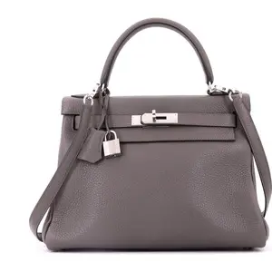 Hermès Kelly Handbag Clemence With Palladium Hardware 28 - Grey