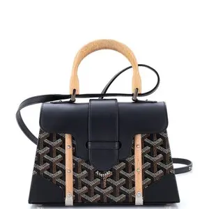 Goyard Structured Saigon Top Handle Bag Coated Canvas With Leather Mini - Black