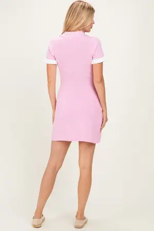 PINKBLUSH Knit Ruffle Sleeve Mini Polo Dress