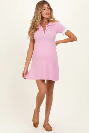 PINKBLUSH Knit Ruffle Sleeve Mini Polo Dress