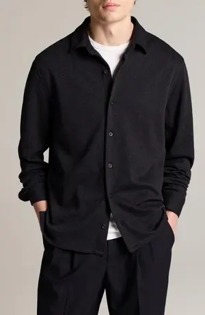 Vince Herringbone Long Sleeve Button Up Shirt - Coastal/azure