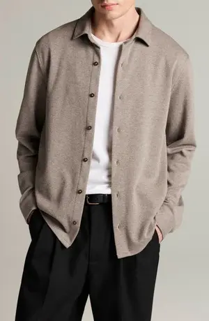 Vince Herringbone Long Sleeve Button Up Shirt - Tarmac/pavement