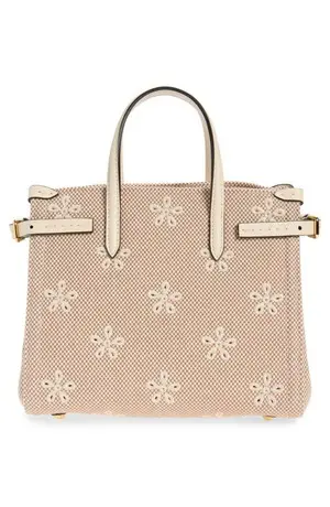 Valentino Garavani Small Antibes Flower Embroidered Eyelet Canvas Tote - Natural