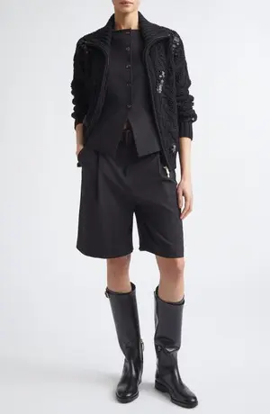 Eleventy Sequin Embellished Cable Stitch Wool Zip Cardigan