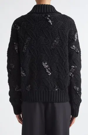 Eleventy Sequin Embellished Cable Stitch Wool Zip Cardigan