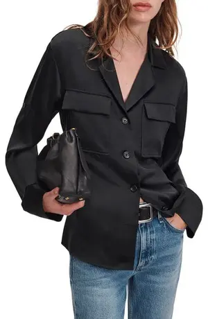 Rag & Bone Sonny Silk Shirt With Drawstring Waist - Black