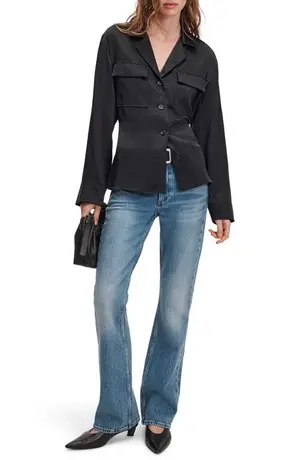 Rag & Bone Sonny Silk Shirt With Drawstring Waist - Black
