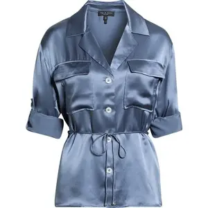 Rag & Bone Sonny Silk Shirt With Drawstring Waist - Faded Blue